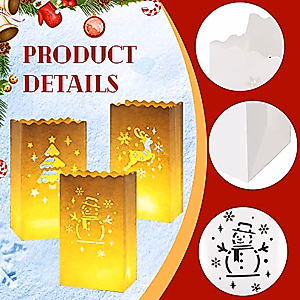 54 Pieces Christmas Luminaries Bags Flame Resistant Candle Bags Christmas Tree Design Luminary Lantern Bags Different Designs for Christmas Halloween Thanksgiving Outdoor Party (Snowman Elk Tree)