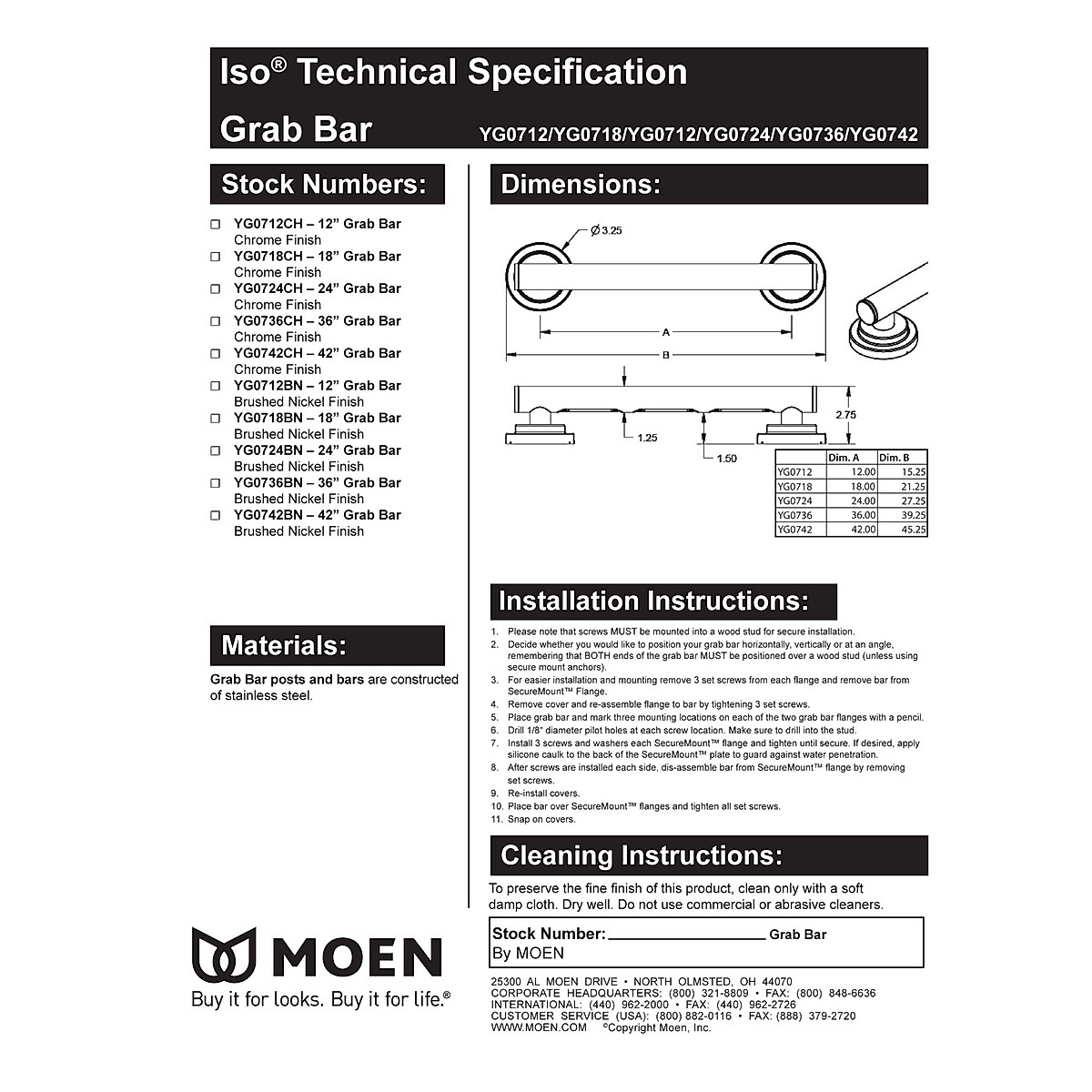 Moen YG0724BL Iso 24-Inch Designer Grab Bar, Matte Black