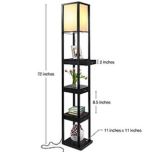 Brightech Maxwell Drawer Edition - Modern Shelf Floor Lamp with Drawer - Corner Display Floor Lamps with Shelves for Living Room, Bedroom and Office - Black