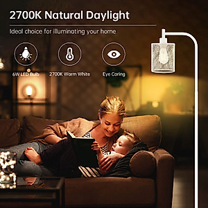 BoostArea White Industrial Floor Lamp, 67 Inch Modern Standing Lamp with Iron Mesh Lampshade, 6W LED Stand Up Lamp for Living Room, Bedroom, Office, Den