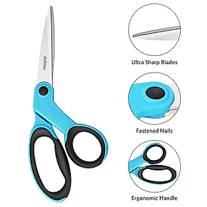 Asdirne 9" Fabric Scissors, Sewing Scissors with Sharp Stainless Steel Blade and Soft Handles, Great for Craft, Sewing, Office and All Purpose, 2 Pcs, Blue/Black