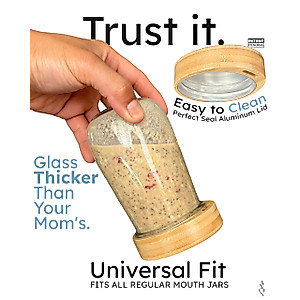 AYOS Premium Overnight Oats Containers with Bamboo Lids and Golden Spoons - 16 oz Glass Jars - 4 pack - Plastic Free