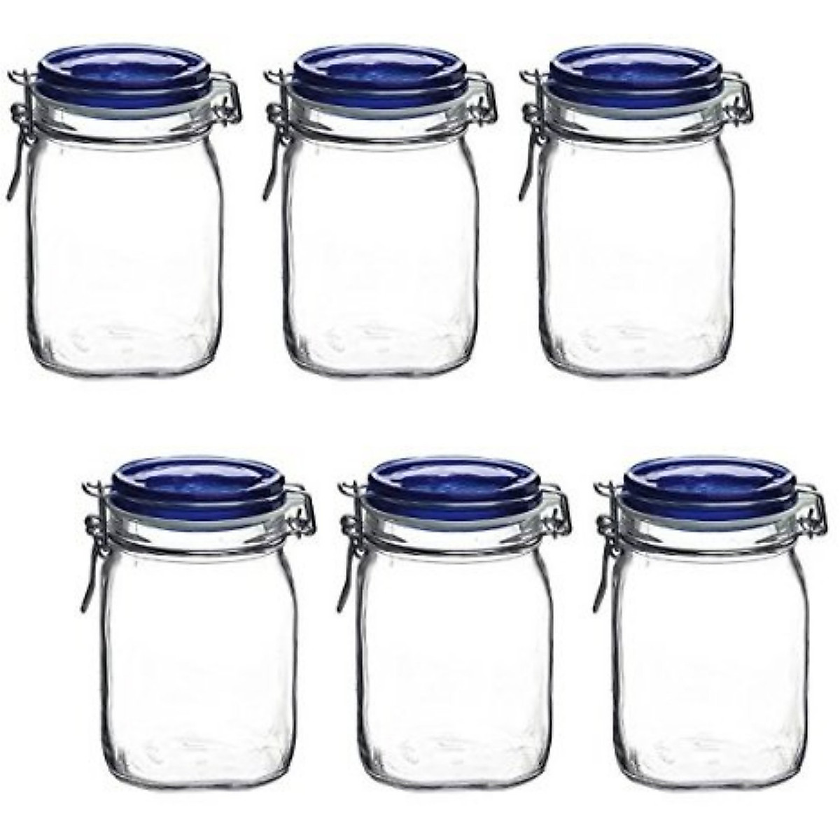Bormioli Rocco: 6"Fido" Jars (Capacity: 1l - 2.11 Pint), Blue Lid [ Italian Import ]