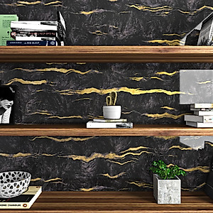 Livelynine Black and Gold Marble Contact Paper for Countertops Waterproof Marble Wallpaper Peel and Stick Bathroom Walls Renter Friendly Countertop Cover Kitchen Cabinet Contact Paper 15.8X78.8 Inch