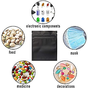 100 Pack Smell Proof Bags - 3 x 4 Inch Resealable Mylar Bags Foil Pouch Bag Flat Bag Matte Black