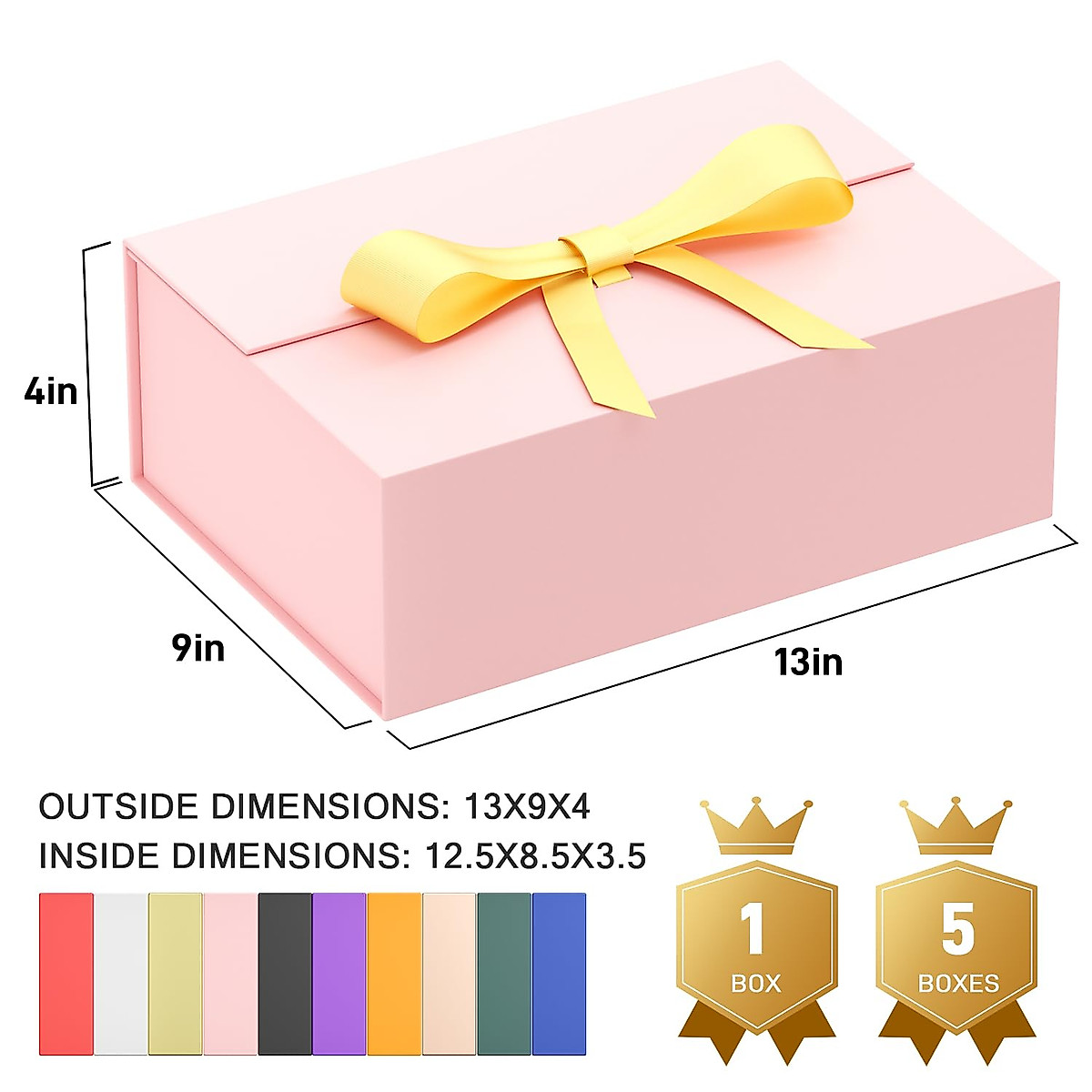 RYDDOY Black Gift Box with Ribbon,13x9x4'' Large Gift Boxes for Presents with Lids and Bow Magnetic Closure Collapsible for Groomsman Proposal Box, Wedding, Christmas, Anniversary, Birthday Gift Packging