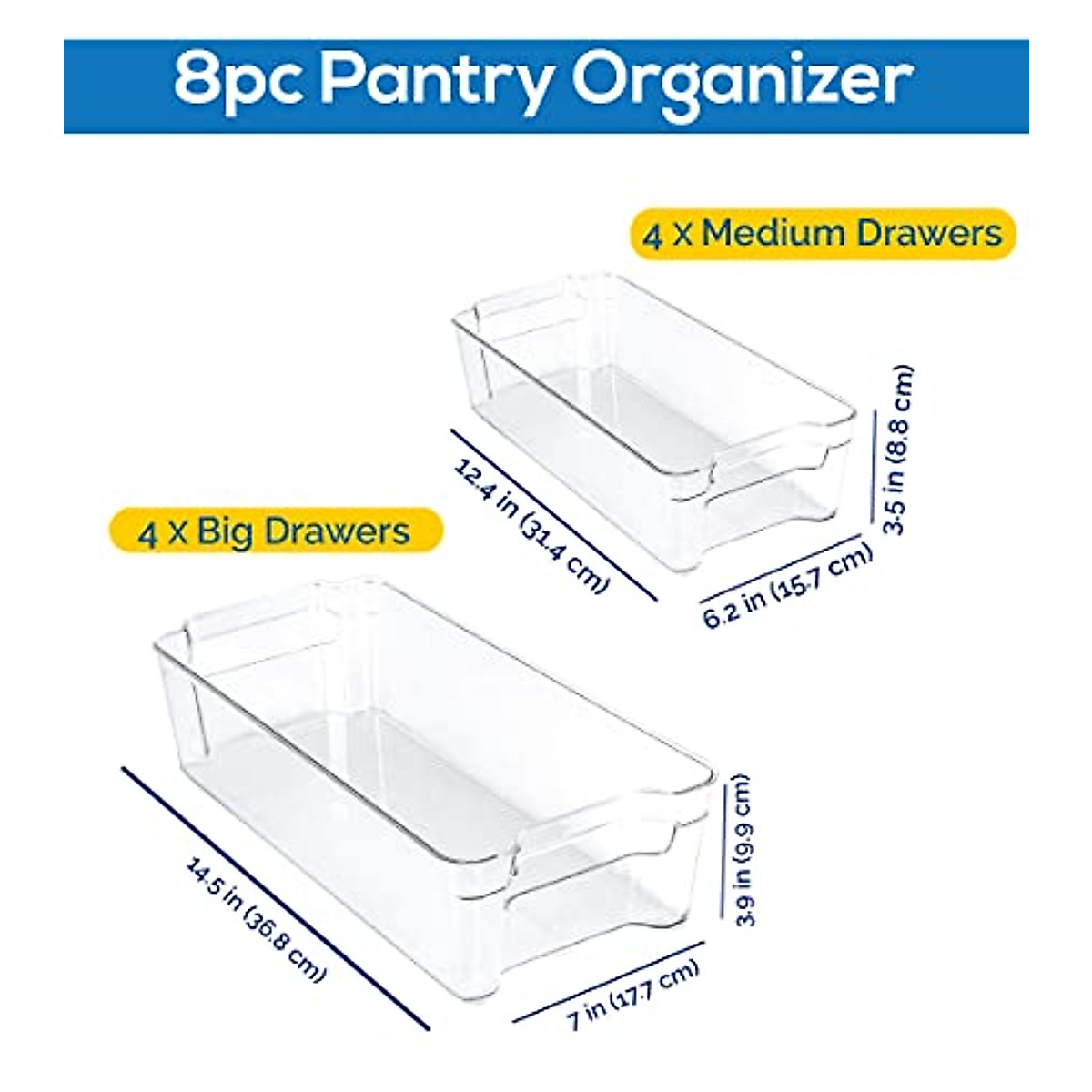 Utopia Home Pantry Organization and Storage - Set of 8 Refrigerator Organizer Bins - Fridge Organizer for Freezers, Kitchen Countertops and Cabinets - BPA Free (Clear)