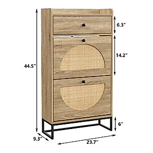 furomate Shoe Rack Storage Organizer with 2 Natural Semi-Circular Rattan Doors and Drawer Space, Entryway Shoe Cabinet for Sneakers, Leather Shoes, High Heels, Slippers Entryway Furniture