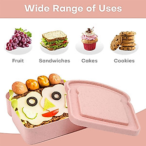 ATAMOW Sandwich Containers, 4 Pcs Sandwich Containers for Lunch Boxes with 10 Sheets Funny Graffiti Stickers, Sandwich Box with Lid, BPA Free, Microwave & Dishwasher Safe(Pink