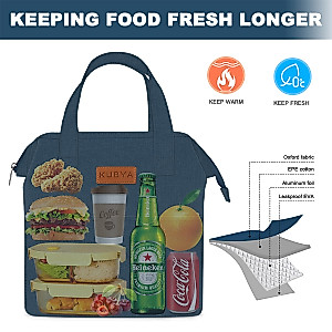 KUBYA Lunch Bag Simple Lunch Box for Women Men Insulated Lunch Bag & 1 Storage bag Simple Reusable Lunch Tote Bag for Work, Picnic Beach or Travel (DENIM)