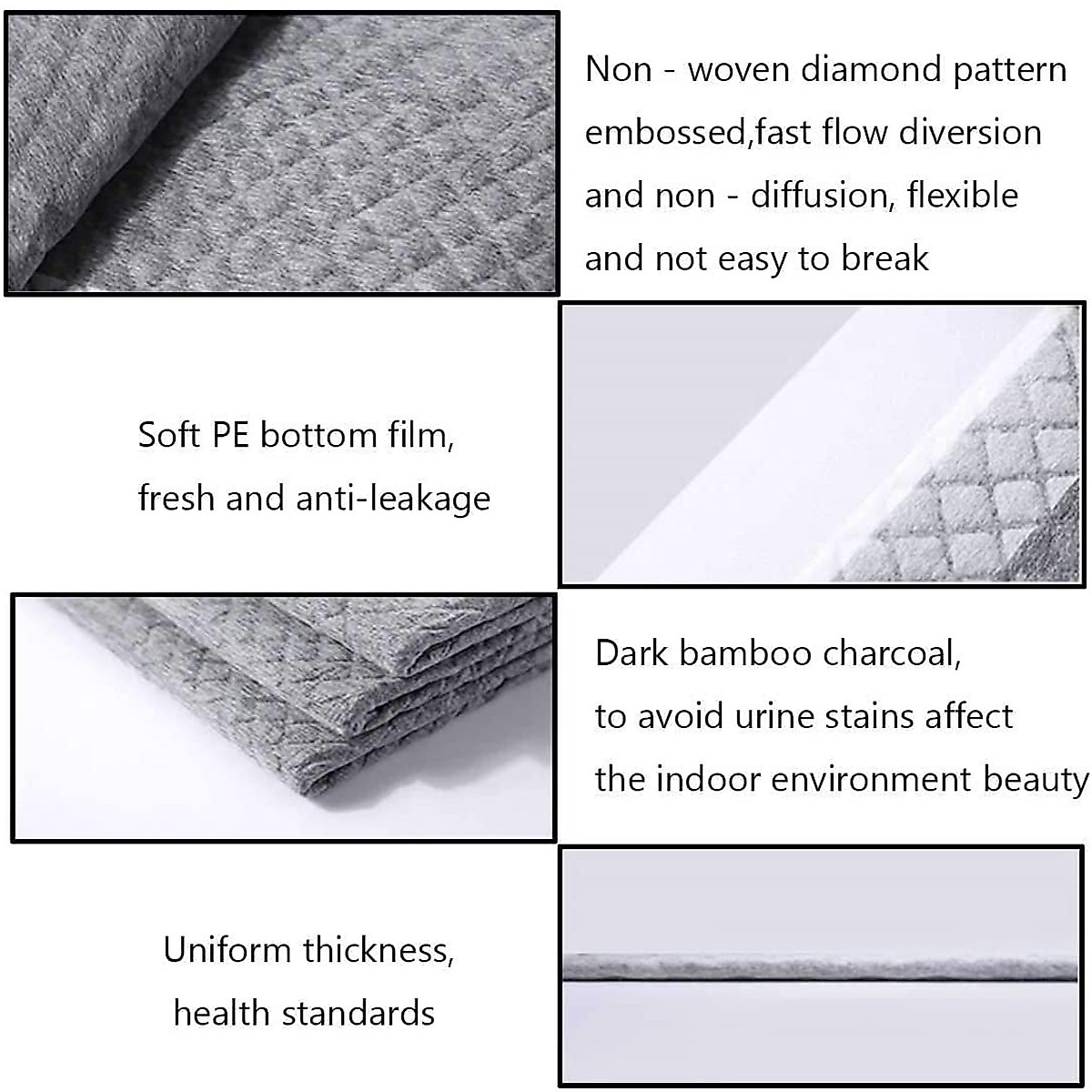 kathson Rabbit Pee Pads Disposable Cage Liners 100PCS All Absorb Black Carbon Odor Control Bunny Training Accessories with Quick-Dry Surface for Puppy Guinea Pig Kitten Hedgehog Small Animals