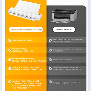 Portable Inkless Printer, A4 Thermal Printer with, Rechargeable Battery, Wide Compatibility for School Office, Easy to Use