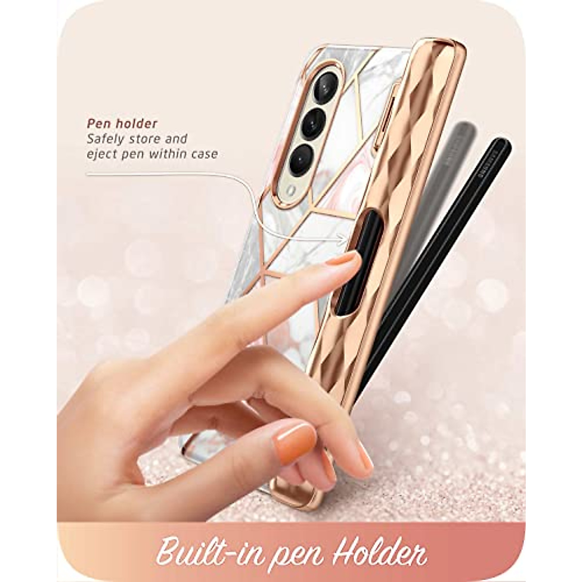 i-Blason Cosmo Series for Samsung Galaxy Z Fold 4 Case with Pen Holder (2022), Stylish Protective Bumper Fold 4 Case with Built-in Screen Protector (Marble)