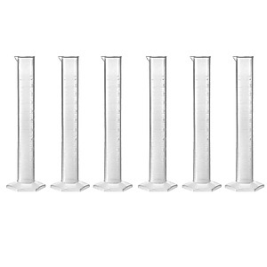 uxcell Plastic Graduated Cylinder, 100ml Measuring Cylinder, Science Test Tube Beakers, Single Metric Scale, Clear Hex Base Flask for Lab Home 6pcs