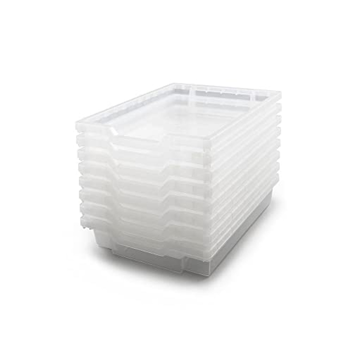 Gratnells Shallow F1 Storage Tray, Pack of 8, Heavy Duty School, Industrial & Utility Storage Bins, 12.3" x 16.8" x 3" (Translucent)
