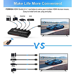 avedio Links 4K@60HZ HDMI Switch 4x1, HDMI Switch 4 in 1 Out with IR Remote Control, 4 Port HDMI Switcher Selector