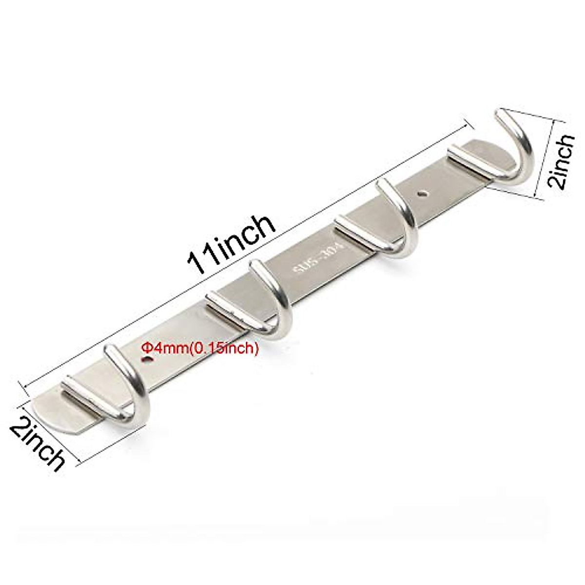 Pxyelec 11 Inch Coat Hooks SUS304 Stainless Steel Wall Mounted Coat Rack Towel Hook with 4 Heavy Duty Hooks,Wall Mount,Brushed Nickel, Pack of 2