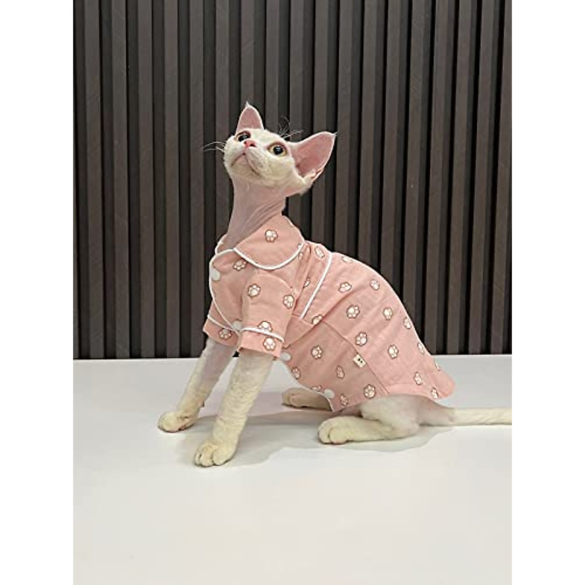 Sphynx Hairless Cat Clothes Autumn Cartoon Pattern Pajamas Air Cotton T-Shirts Comfortable Kitten Shirts Pet Clothes for Cat (M(4.4-5.5lbs), Pink)