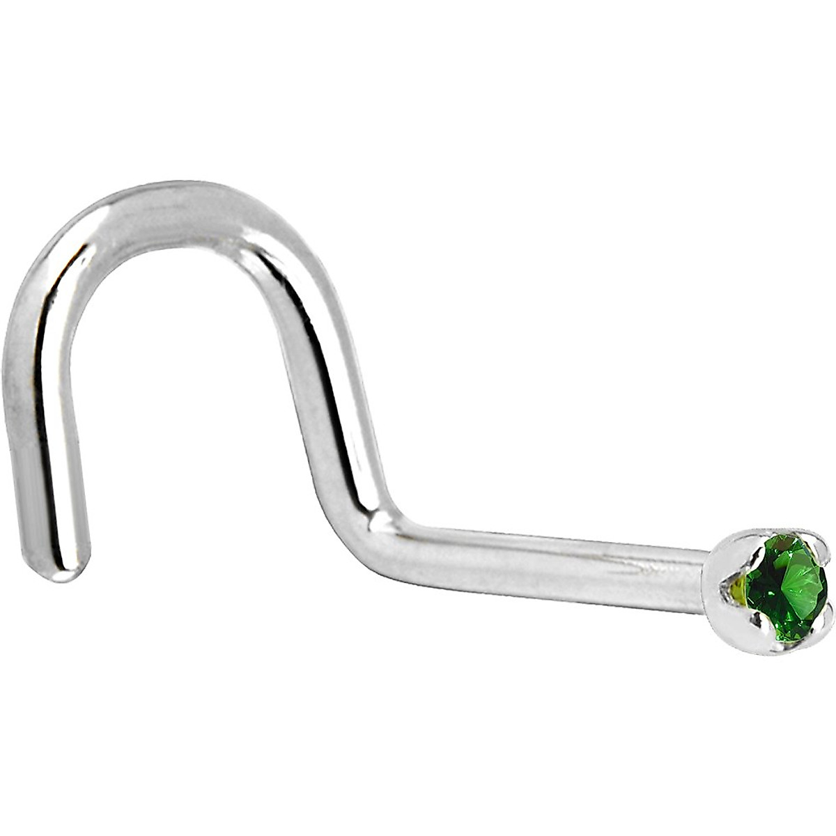 Body Candy Solid 14k White Gold 1.5mm Genuine Emerald Right Nose Stud Screw 20 Gauge 1/4"