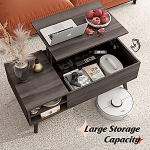 WLIVE Lift Top Coffee Table with Storage for Living Room,Small Hidden Compartment and Adjustable Shelf,Mid Century, Modern ,Wood,Grey