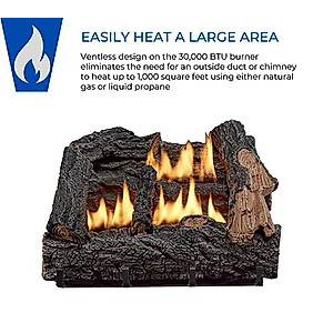 HearthSense VFL18M Dual Fuel Ventless Fireplace Logs Set with Manual Control, Use with Natural Gas or Liquid Propane, 30000 BTU, Heats up to 1000 Sq. Ft, Brown, 18 Inches