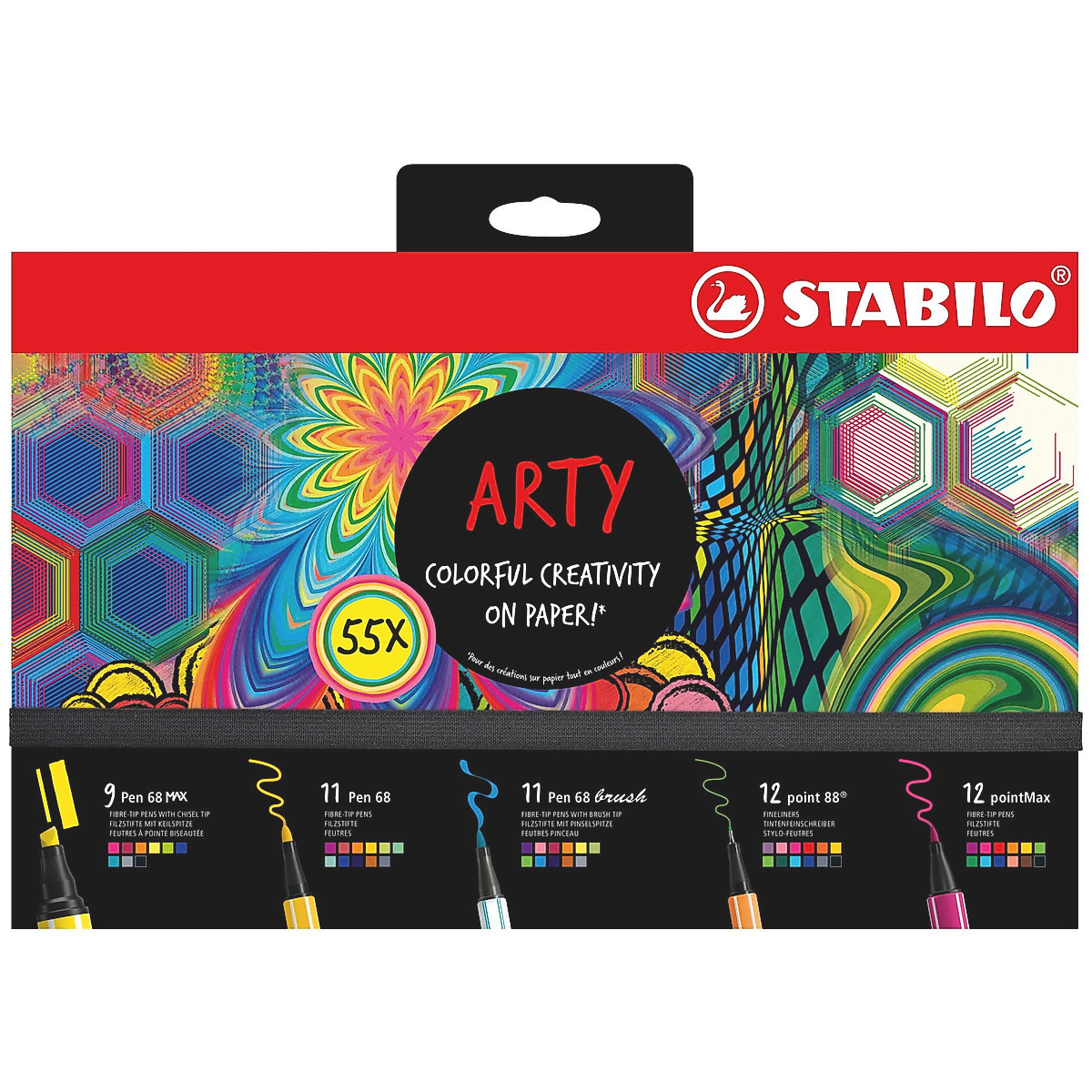 STABILO Creative Set - Pen 68 Max, Pen 68, Pen 68 brush, point 88, pointMax, ARTY, 55-Pieces - drawing, illustration, writing