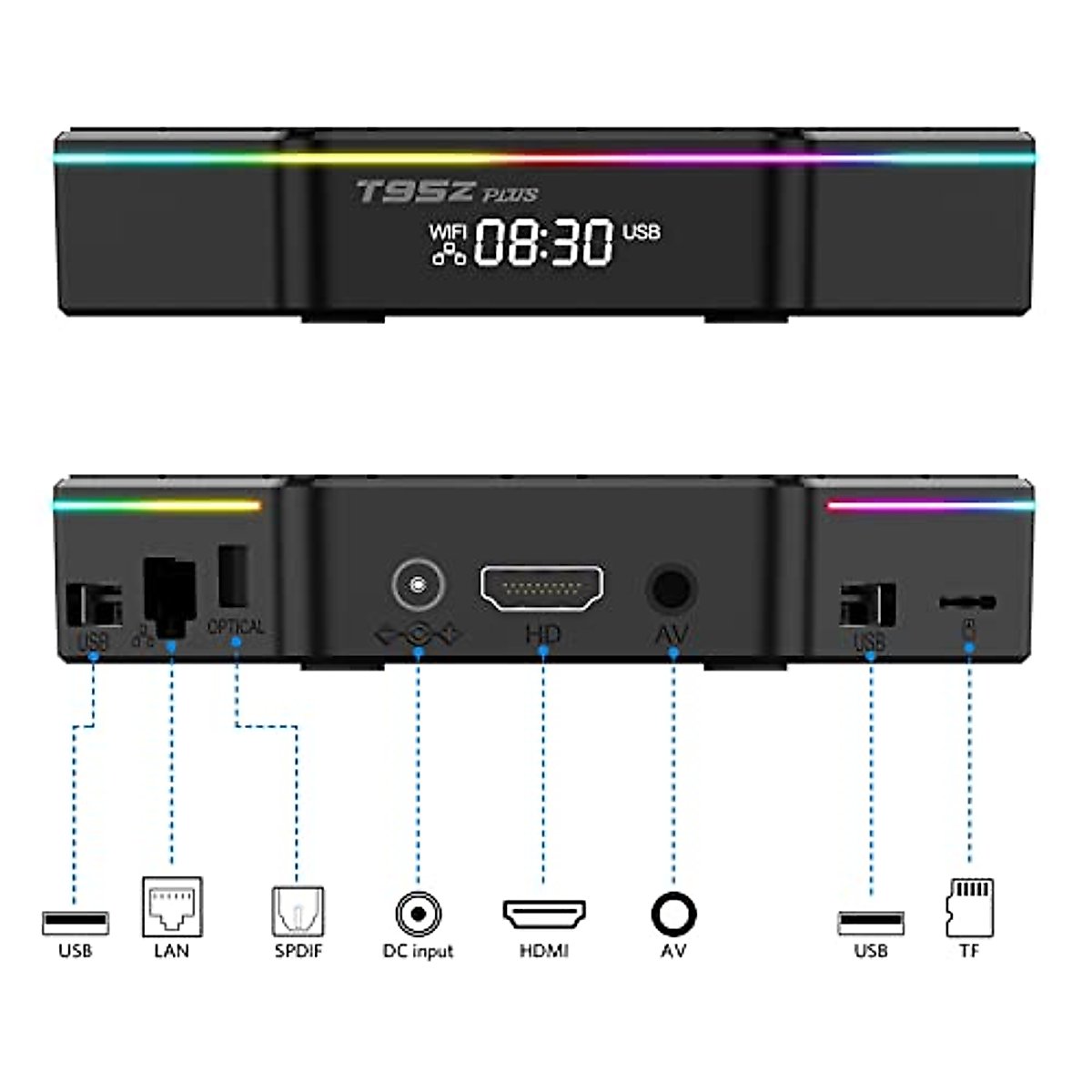 Android TV Box 12.0, T95Z Plus H618 Quad-Core Cortex-A53 CPU 2GB RAM 16GB ROM, 2.4GHz/5GHz Dual Band WiFi6 6K Ultra HD Resolution Bluetooth 5.0 with Backlit Mini Wireless Keyboard
