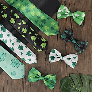 8 Pcs St. Patrick's Day Tie Men's Neckties Green Shamrock Tie Clover Bow Tie (1)