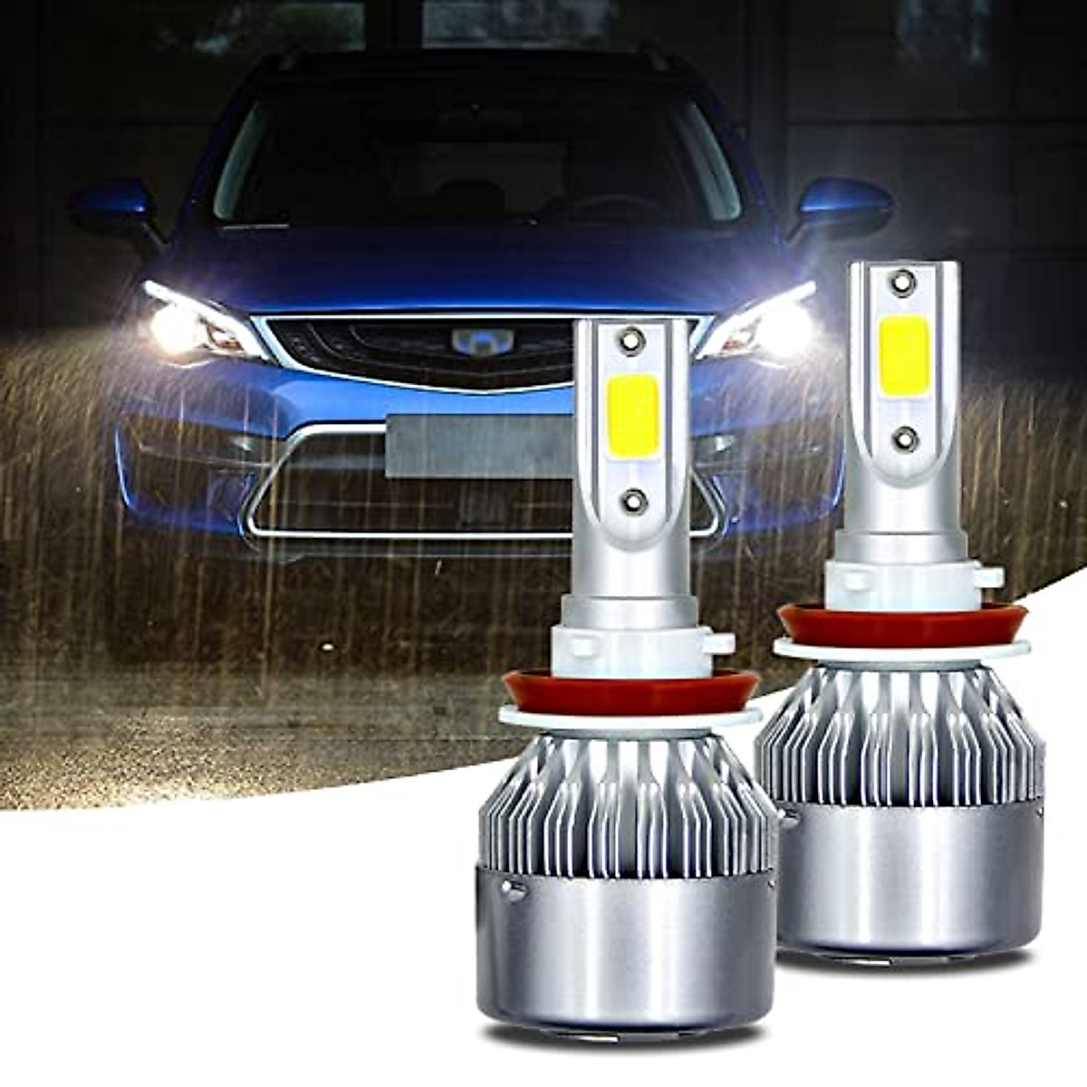 QODOLSI 2 PCS Car LED Headlight Bulbs, H11/H8/H9 LED Bulbs Combo Kit, 36W 3800LM Headlamp Bulbs, 6000K White Light