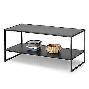 Koreyosh Modern Coffee Table, 2-Tier Industrial Coffee Table with Storage Shelf, Rectangular Table for Living Room,Black