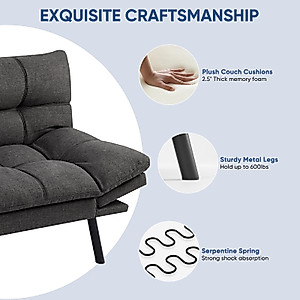 DUMOS Sleeper Futon Sofa Couch Bed, Memory Foam Couch, Convertible Living Room Couch, Apartment, Studio, Office, Meeting Room, Light Grey