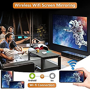 XIWBSY Mini Projector with Bluetooth WiFi 720P Projector for Phone Laptop Home Theater Movie with HDMI USB AV Interfaces Remote Control, Portable Projector Great Gift Choice (White)