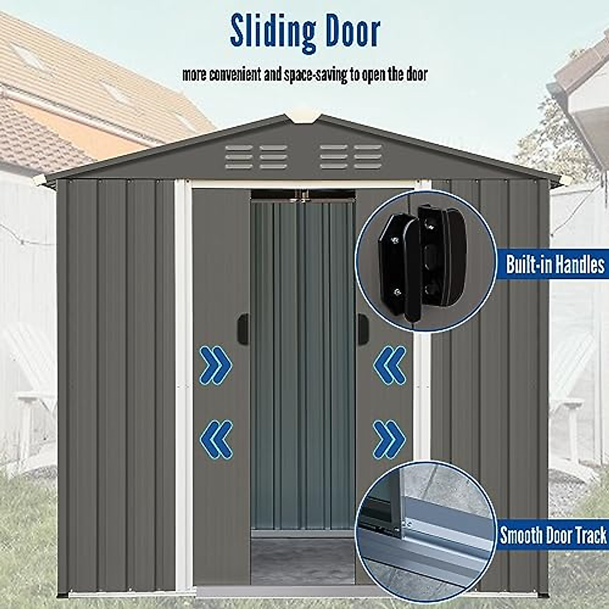 MIRAFIT 6x4 Ft Storage Shed, Galvanized Steel Sheds & Outdoor Storage Cabinet with Sliding Door, Garden Metal Shed for Tool, Bike, Lawn Mower, Backyard, Patio, Olive Gray