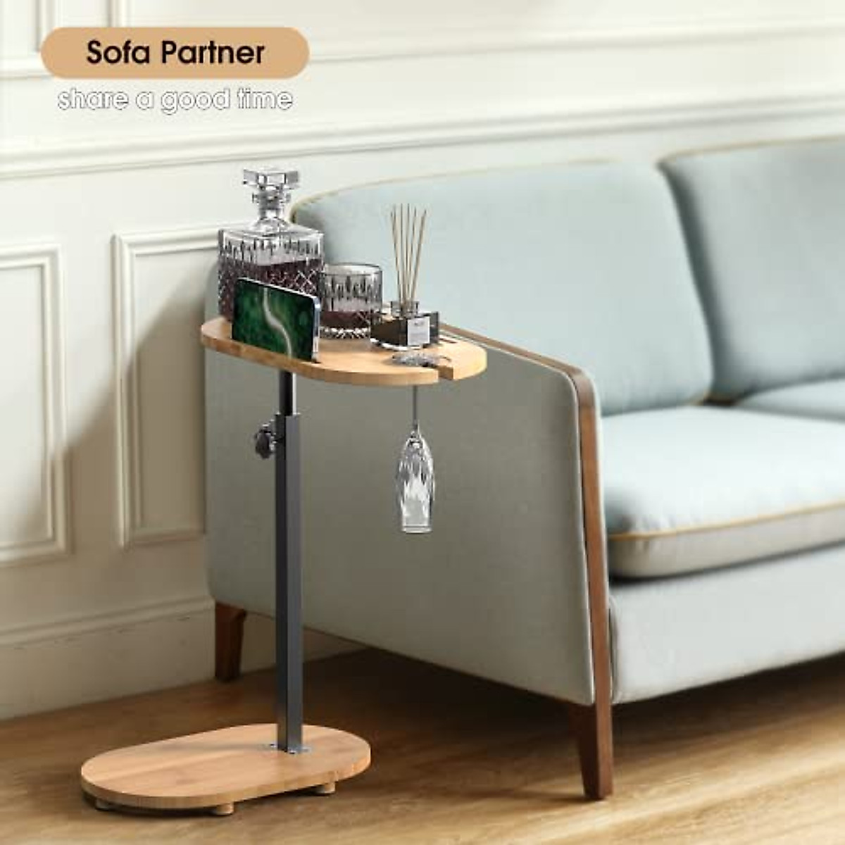 Farafox Bamboo Bathtub Tray Table, Adjustable Bathtub Side Table, Antiskid Freestanding Bath Caddy Tray, Bath Caddy Rack with Extendable Sides and Wine Glass Holder for Luxury Bath Home Spa