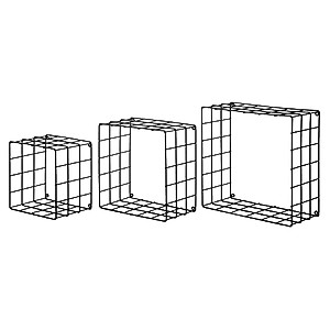MyGift Modern Matte Black Metal Wire Mesh Wall Mounted Square Shadow Box Style Floating Display Shelves, Set of 3-11 inch, 10 inch, 8 inch