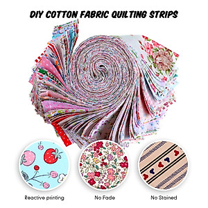 50 Pieces Fabric Strips Roll 2.4 Inch Collection Jelly Fabric Bundles Fabric Quilting Strips Roll Up Flower Precut Patchwork Fabric Strips with Assorted Patterns for DIY Crafts Sewing Favors