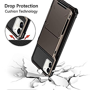 Vofolen Compatible with iPhone 12 Mini Case 5G Wallet 4-Card Slot Credit Card Holder Flip Door Hidden Pocket Anti-Scratch Dual Layer Hybrid TPU Bumper Armor Protective Hard Shell Cover Gun