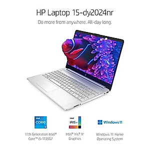 HP 15.6 Inch Laptop, Intel Iris Xe Graphics, 11th Generation Intel Core Processor, 8 GB RAM, 256 GB SSD, Windows 11 Home (15-dy2024nr, Natural silver)