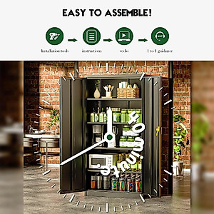 Greenvelly Metal Cabinet, 72” Black Tool Steel Locking Cabinet with Doors and 4 Shelves, Tall Cabinets for Garage Storage Systems Lockable File Cabinet for Home Office, Classroom/Pantry