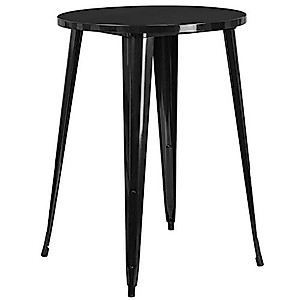 Flash Furniture Commercial Grade 30" Round Black Metal Indoor-Outdoor Bar Table Set with 2 Vertical Slat Back Stools