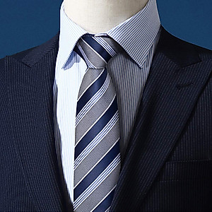 Manoble Fashion Men's Ties Formal Business 3.15'' Ties for Men Dark Light Blue Gray Striped Neckties + Gift Box