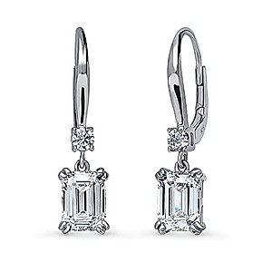 BERRICLE Sterling Silver Cubic Zirconia CZ Fashion Leverback Dangle Drop Earrings for Women, Rhodium Plated