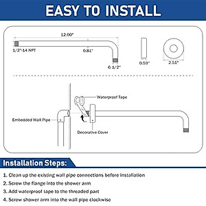 HANEBATH 16 Inch Extra Long Stainless Steel Shower Arm with Flange, Oil Rubbed Bronze Shower Head Extension Arm