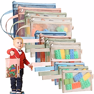 24 Pcs Mesh Zipper Pouch Bags Puzzle Bags for Storage Clear A4 Mesh Zipper Bag with Handle Double Layer Nylon Toy Organization Colored Building Block Office Travel Game Storage