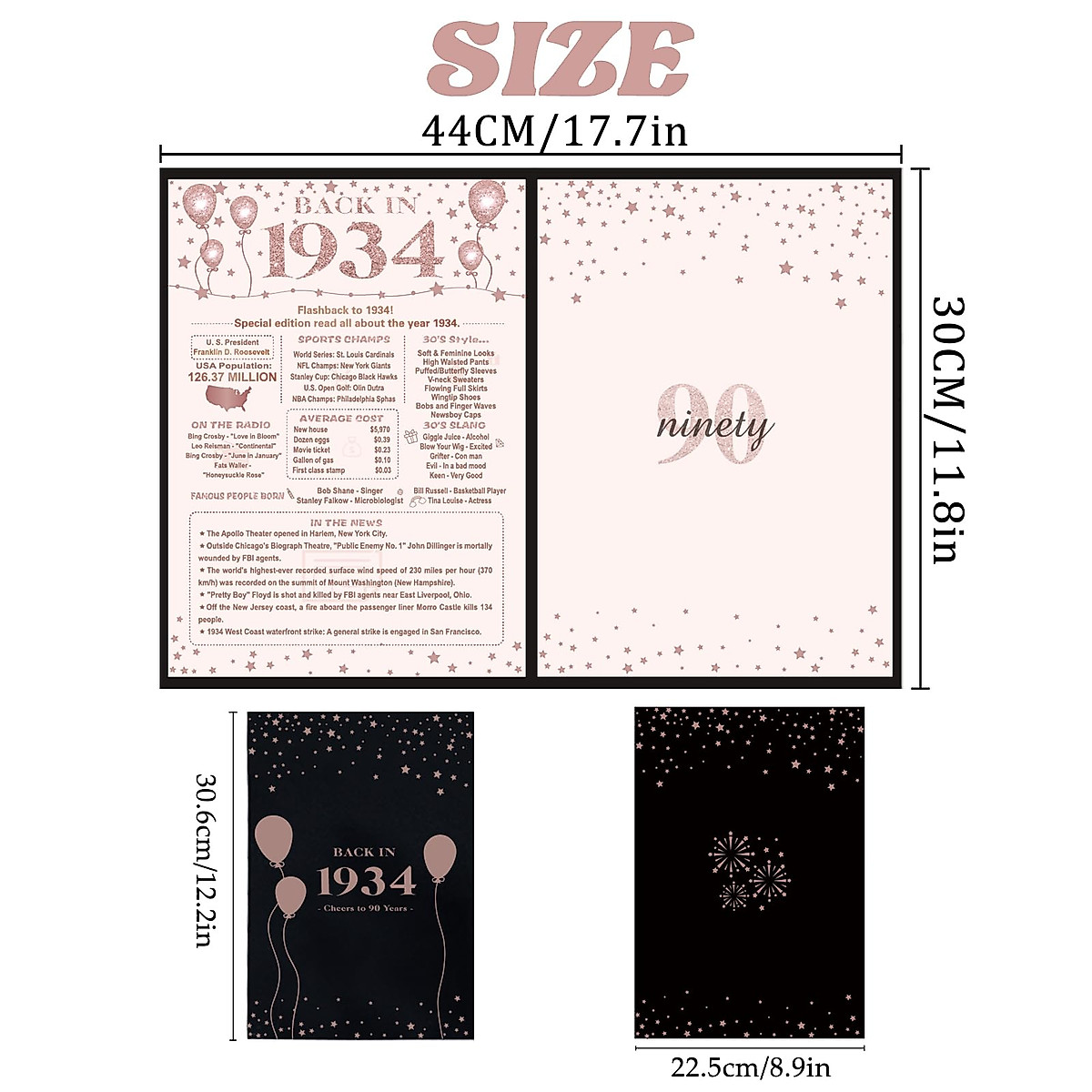 Crenics 90th Birthday Gift for Women, Creative Back in 1934 Birthday Poster, Giant 90th Birthday Guest Signature Book, Black and Pink 90 Birthday Decorations Party Supplies