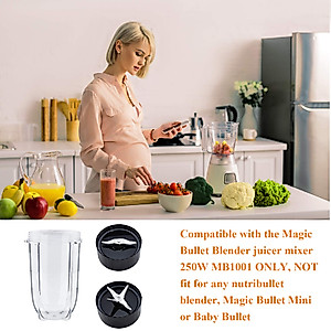 Beaquicy 2 Pack 16oz Cup with Cross Blade and Flat Blade Combo - Replacement for Mag-ic Bullet Blender Juicer 250W MB1001