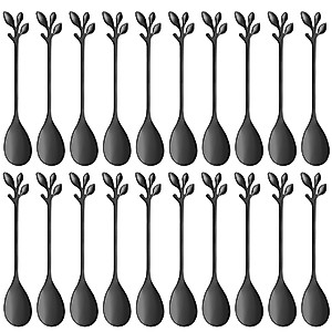 AnSaw 20-Piece Set of 4.7" Gold Leaf Mini Coffee & Dessert Spoons, Stainless Steel Demitasse Espresso & Tea Spoons - Perfect for Espresso Lovers