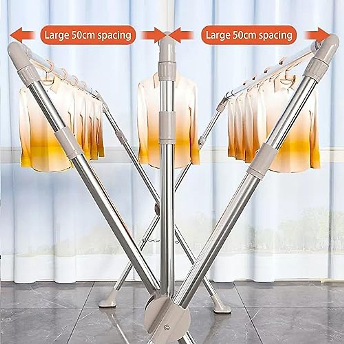Retractable Heavy Duty Stainless Steel Laundry Drying Racks, Clothes Drying Racks Outdoor, Foldable Portable Space Saving Clothes Drying Rack, 3 Pole Drying Rack,With Sock Clip ( Color : Silver , Size