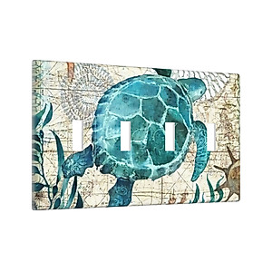 Sea Turtle Quad Toggle Light Switch Cover 4 Gang Decorative Wall Plate for Kids Girls Bedroom Kitchen Funny Room Decor 8" X 4.50"
