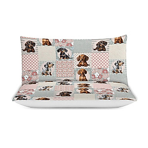 Dachshund Bedding Set Full Size Dachshund Comforter Cover Set for Teen Boys Super Soft Construction Sausage Dog Duvet Cover Set Bedroom Decor Twin Full Queen King Size Quilt Cover with 2 Pillowcase